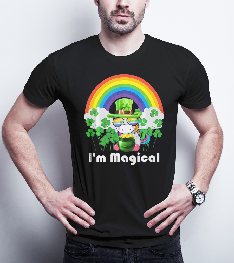 I'm Magical St. Patrick's Day Unicorn With Rainbow And Shamrocks T-Shirt