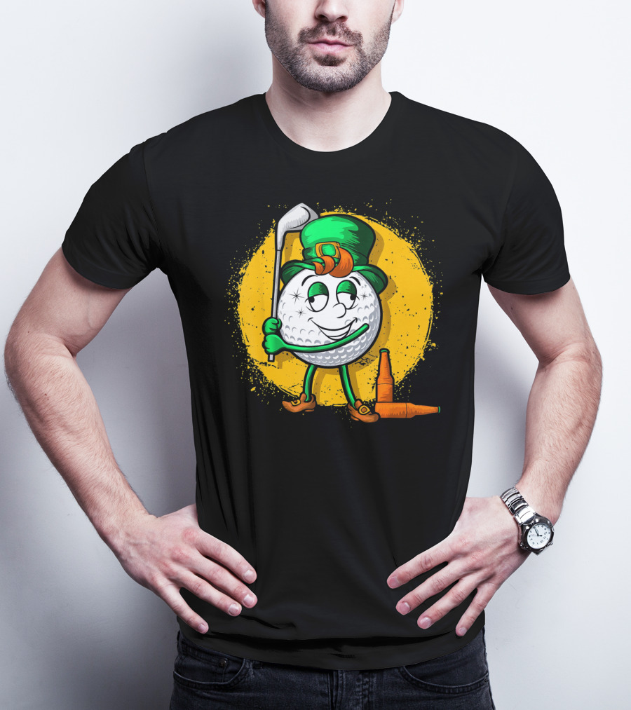 Leprechaun Golf Ball Golfer With Green Hat And Beer Bottles T-Shirt
