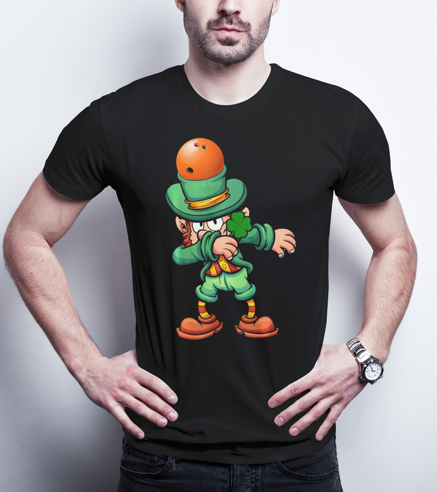 Dabbing Leprechaun Wearing Bowling Ball Hat Holding Shamrock T-Shirt