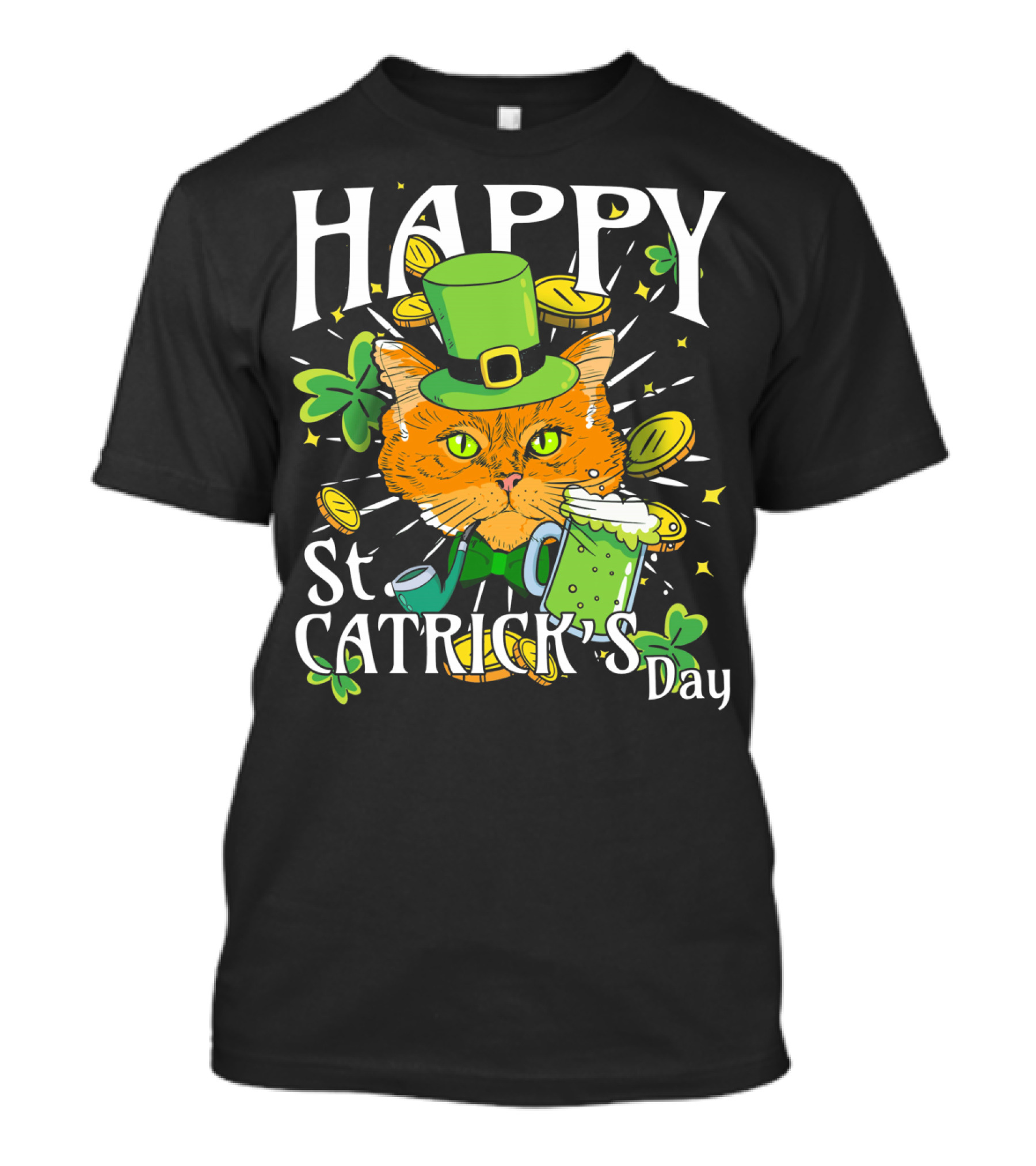 Happy St. Catricks Day Funny St. Patrick Cat Clover Coins T-Shirt