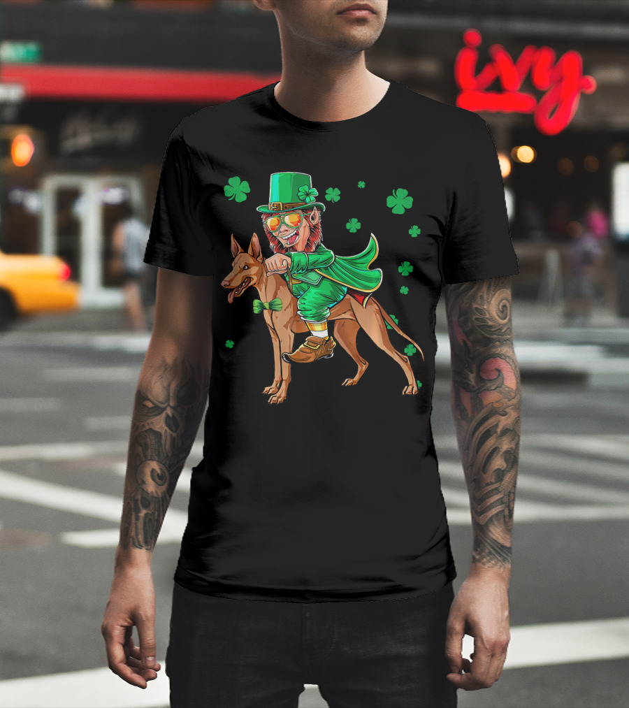 Leprechaun Pharaoh Hound Riding With Shamrock St Patrick's Day T-Shirt