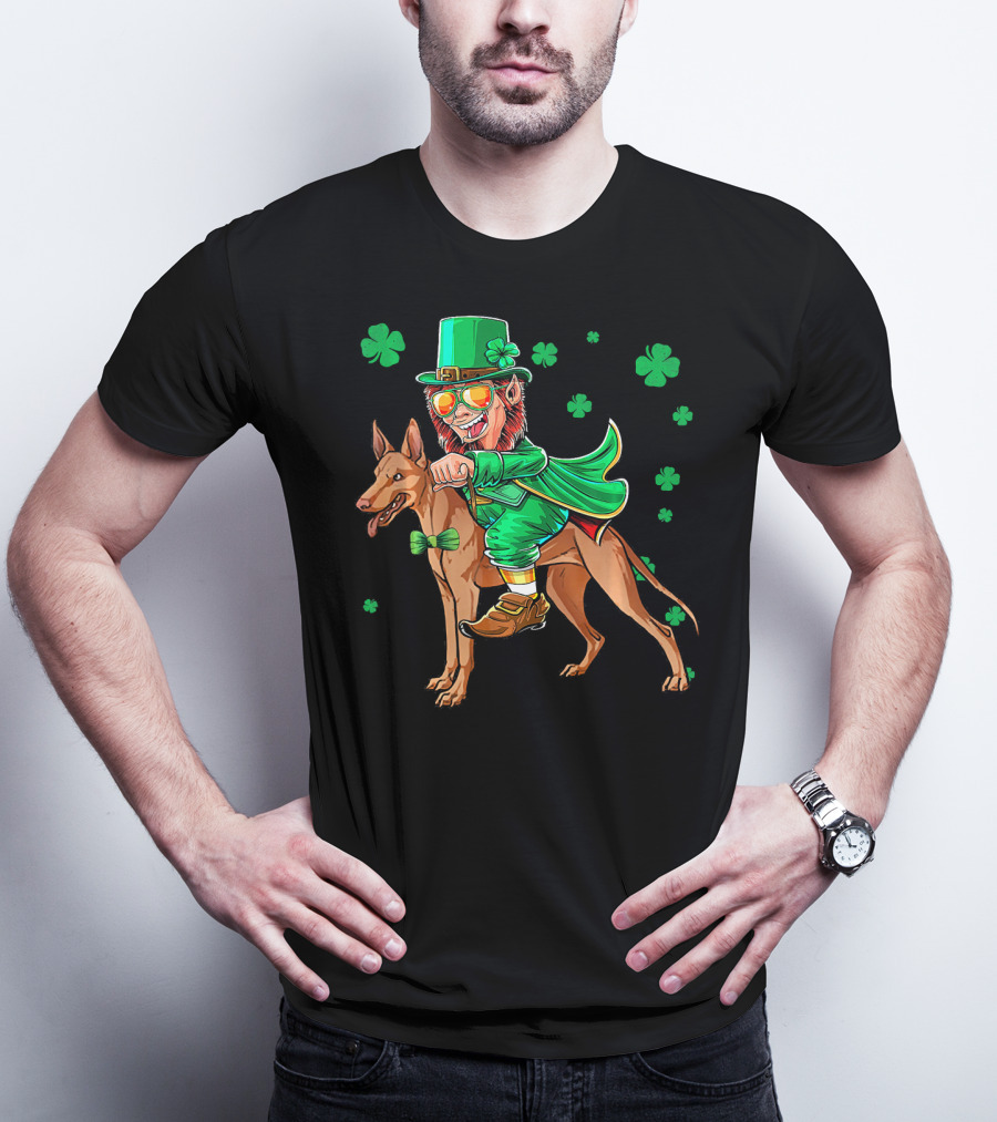 Leprechaun Pharaoh Hound Riding With Shamrock St Patrick's Day T-Shirt