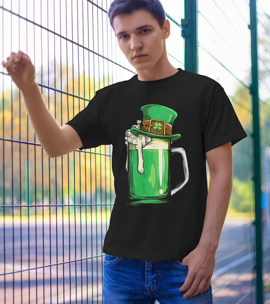St Patrick Green Beer Leprechaun Hat Shamrock T-Shirt