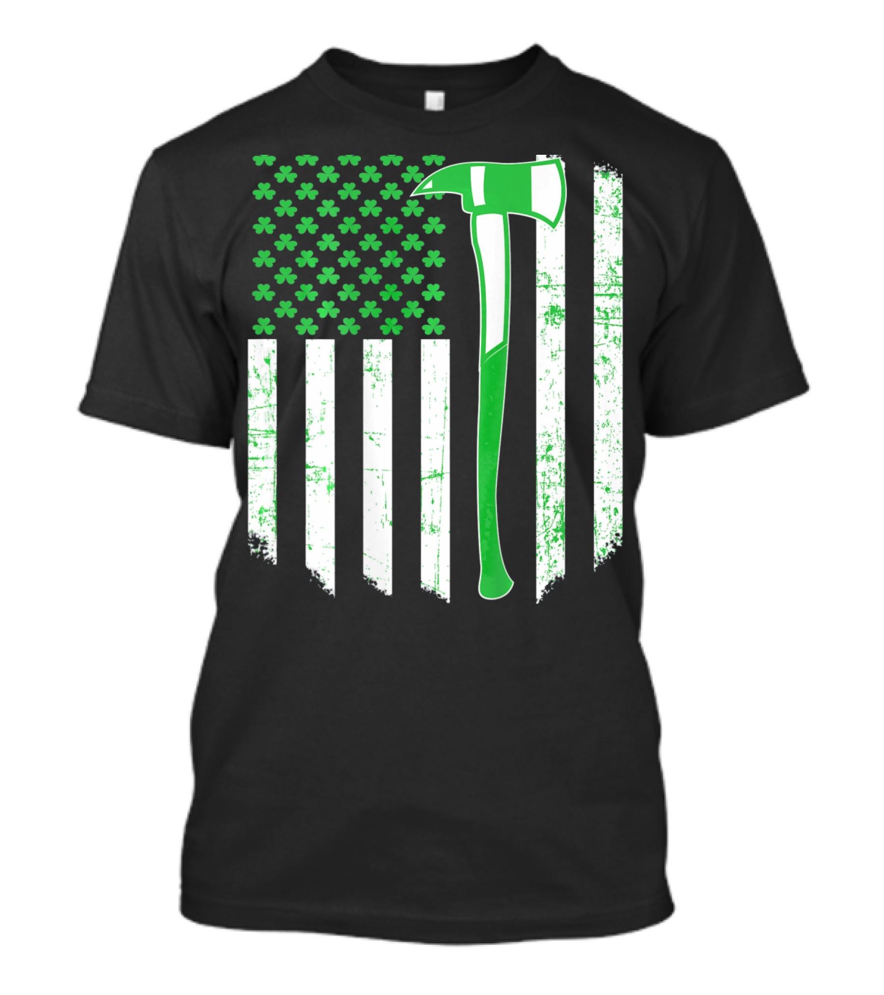 Irish Shamrock Flag Firefighter Axe T-Shirt