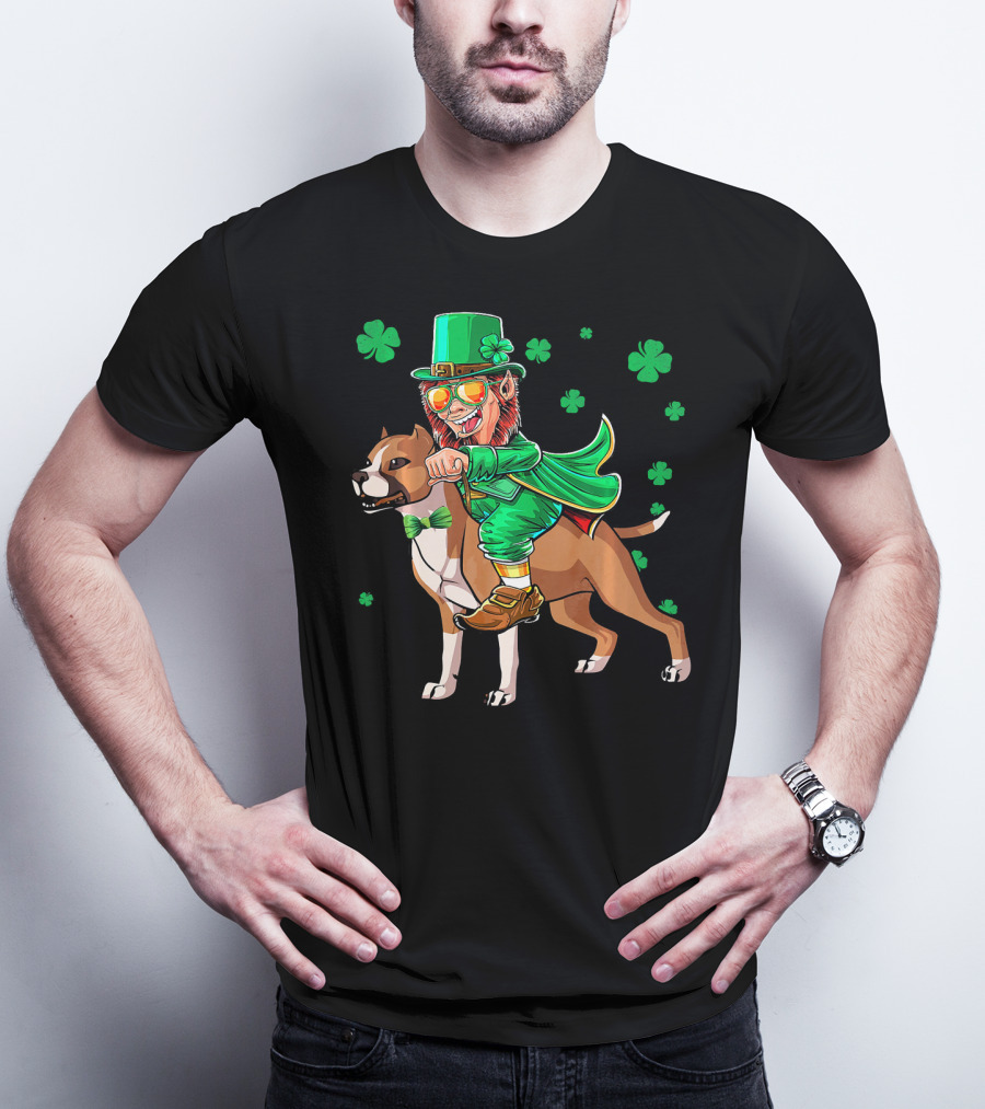 Leprechaun Riding Amstaff With Shamrock St. Patrick's Day T-Shirt