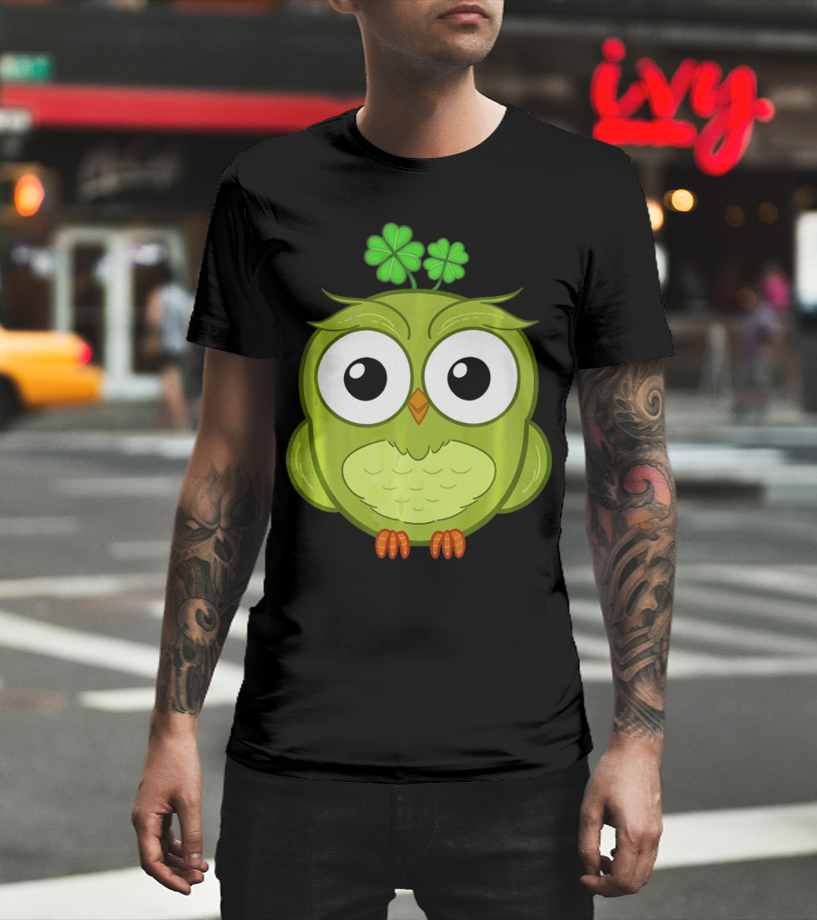 Lucky Green Owl With Shamrock T-Shirt