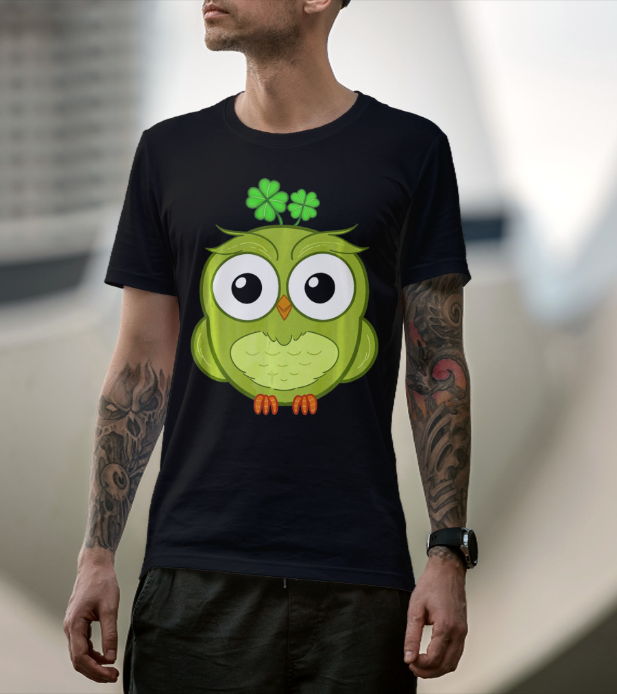 Lucky Green Owl With Shamrock T-Shirt
