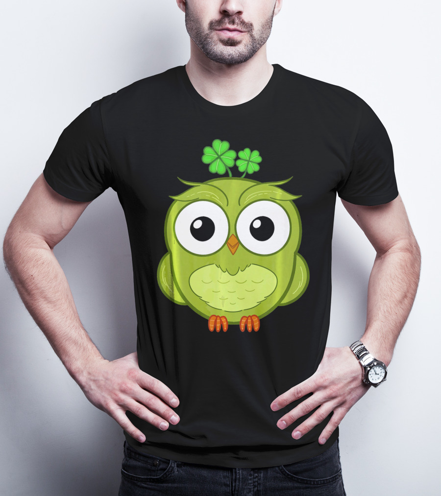 Lucky Green Owl With Shamrock T-Shirt