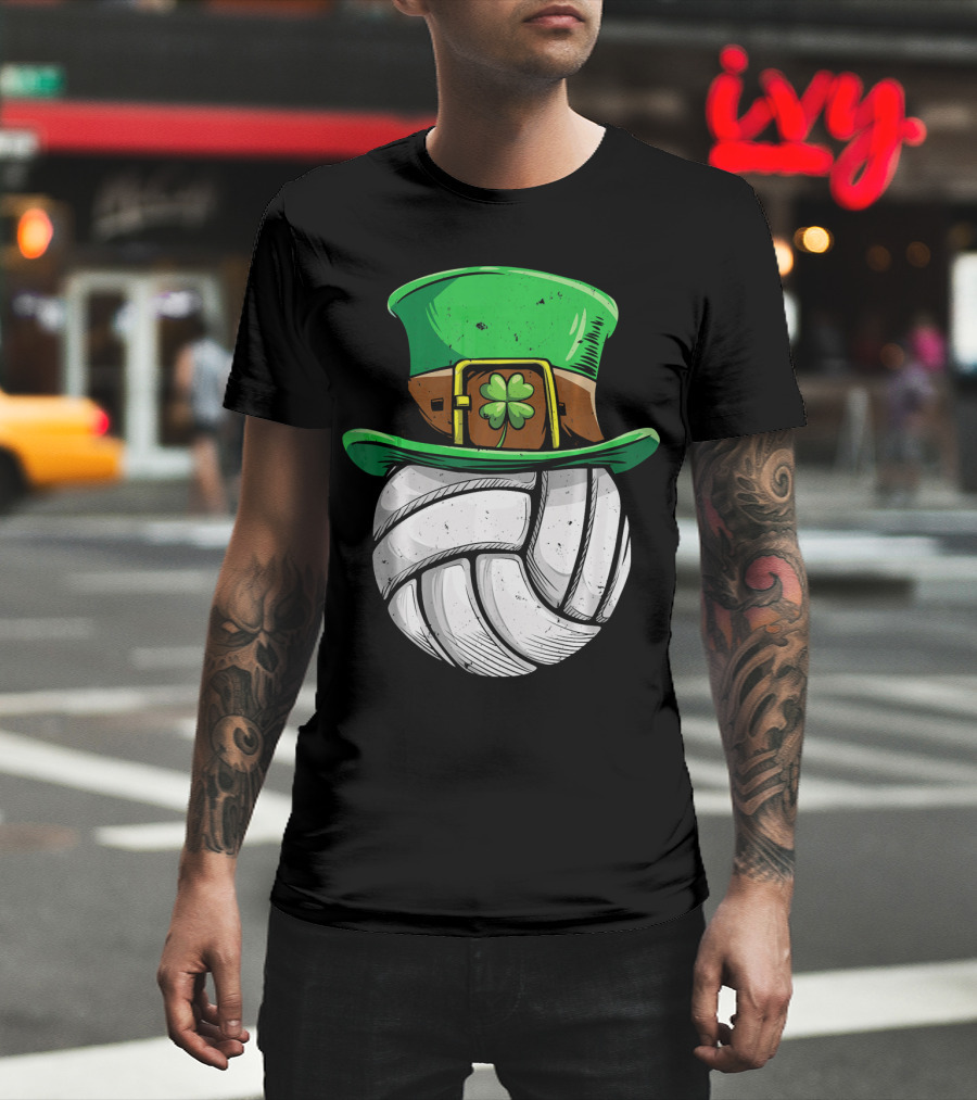 Volleyball Leprechaun Hat With Shamrock T-Shirt