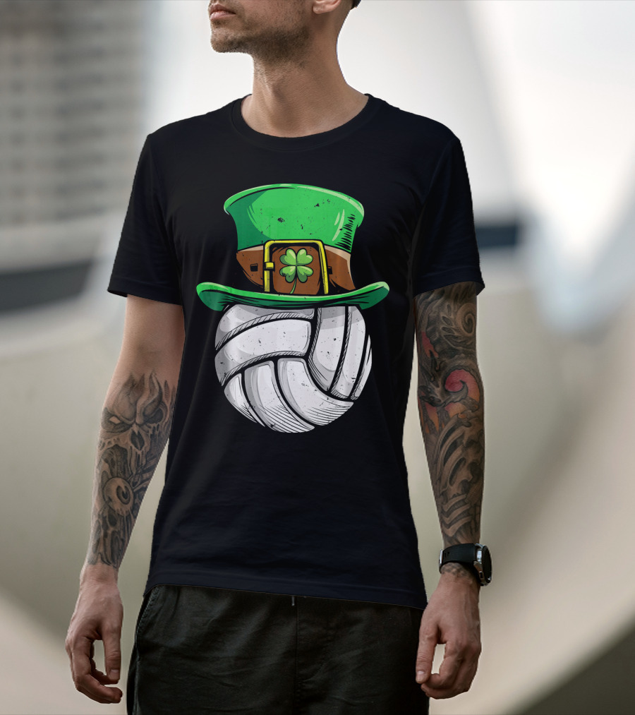 Volleyball Leprechaun Hat With Shamrock T-Shirt