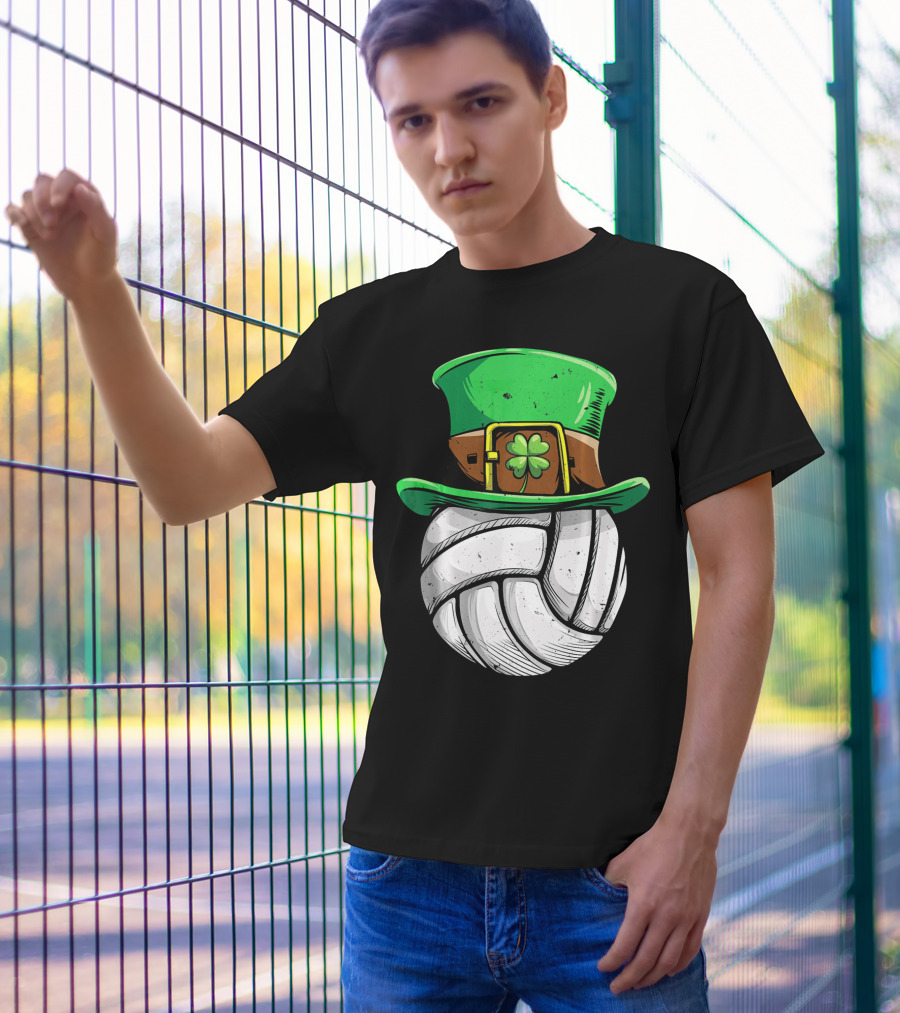Volleyball Leprechaun Hat With Shamrock T-Shirt