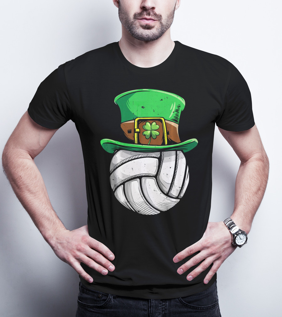 Volleyball Leprechaun Hat With Shamrock T-Shirt