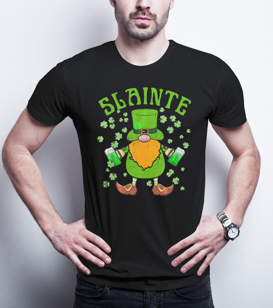 SLAINTE Cute Irish Leprechaun Gnome Green Beer T-Shirt