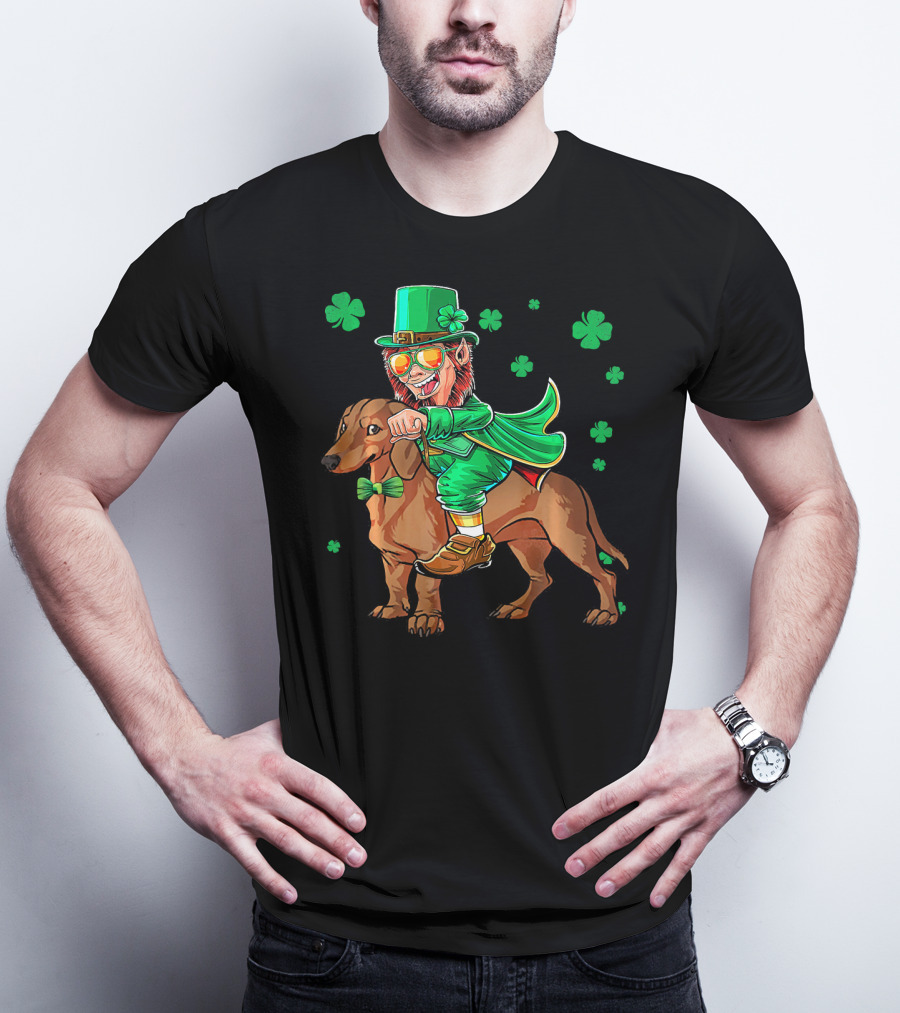 Leprechaun Riding Dachshund With Shamrocks St. Patrick's Day T-Shirt