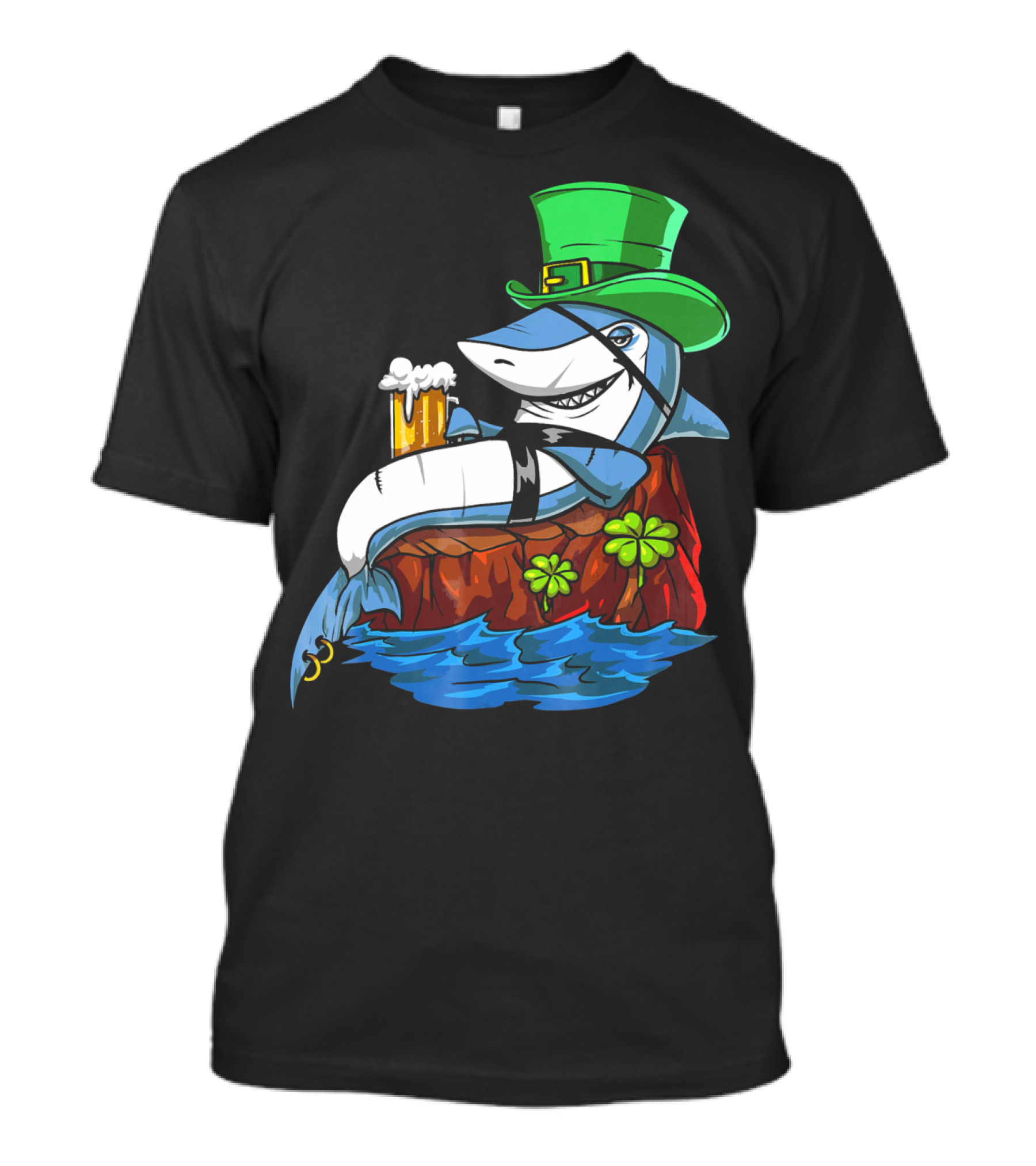 Leprechaun Shark Pirate St Patricks Beer Shamrock Rock T-Shirt