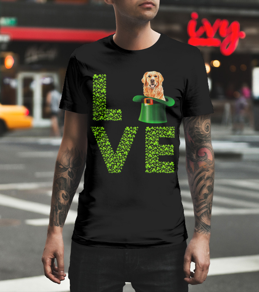 Love Golden Retrievers Dog Leprechaun Hat Shamrocks T-Shirt