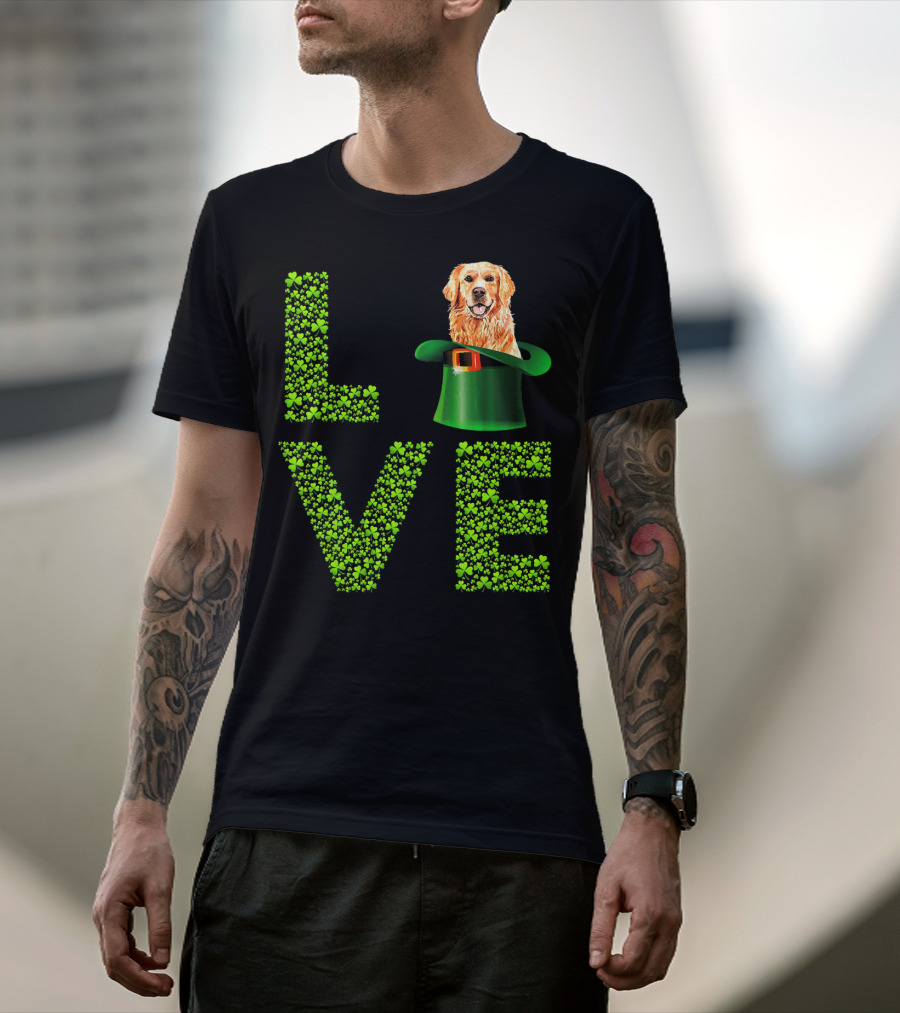 Love Golden Retrievers Dog Leprechaun Hat Shamrocks T-Shirt