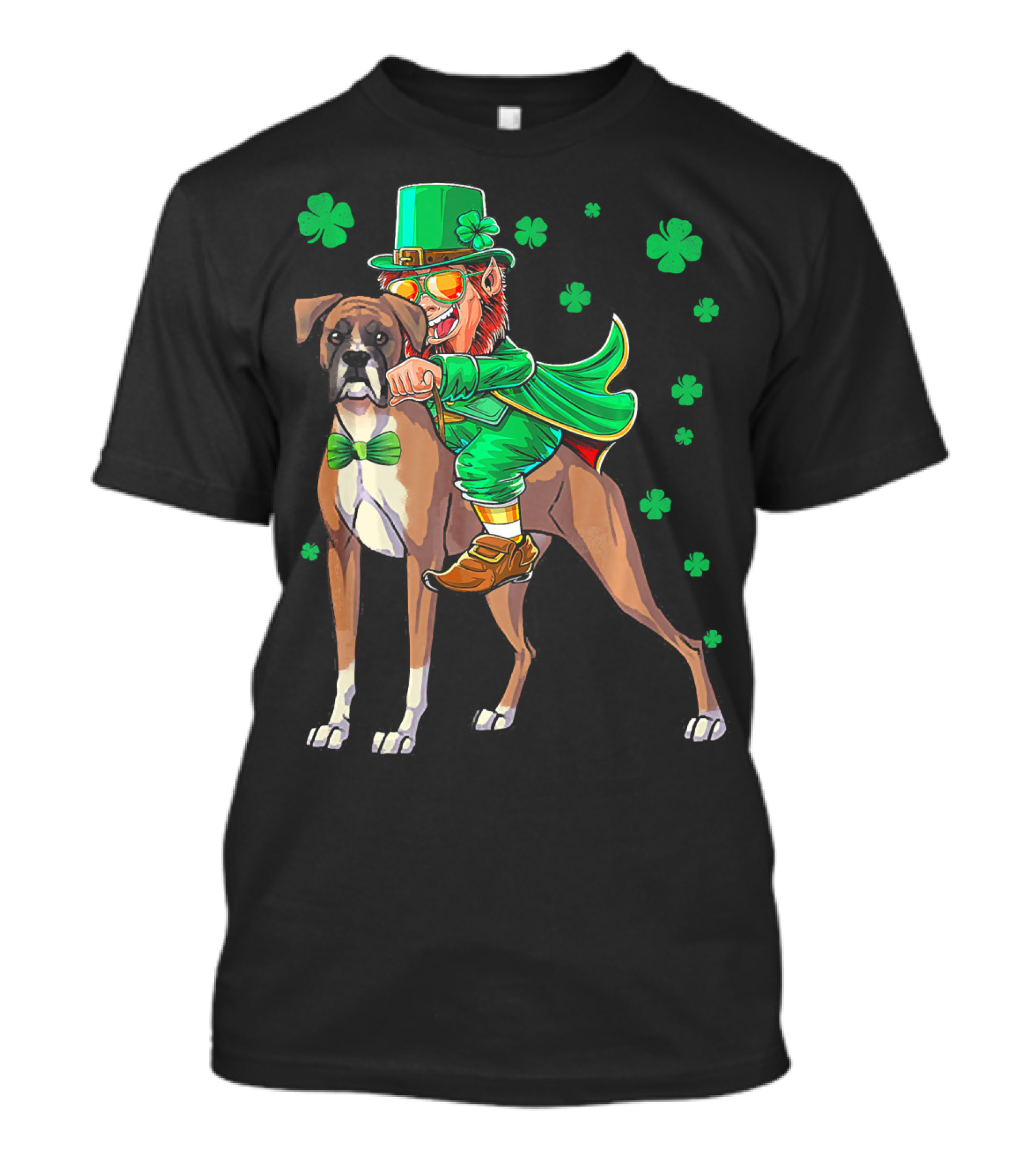 Leprechaun Riding Boxer Dog With Shamrocks St. Patrick's Day T-Shirt