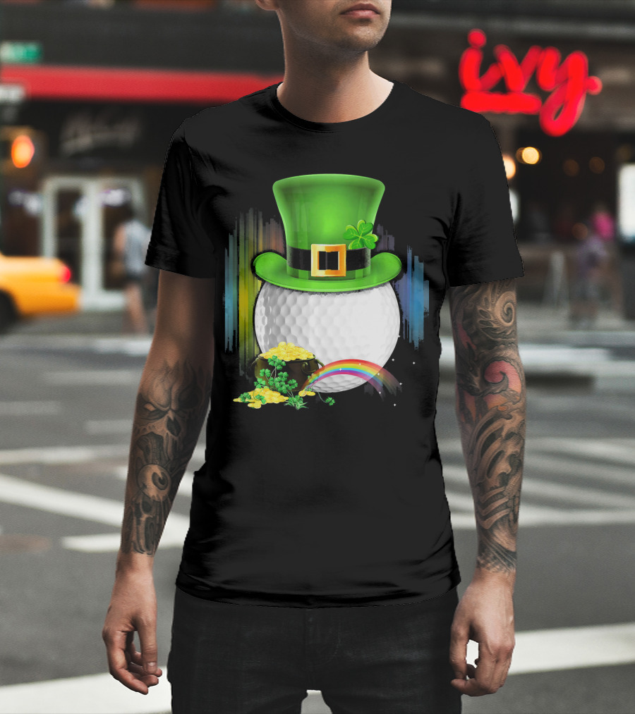Golf Leprechaun Coin Rainbow Saint Patrick's Day T-Shirt