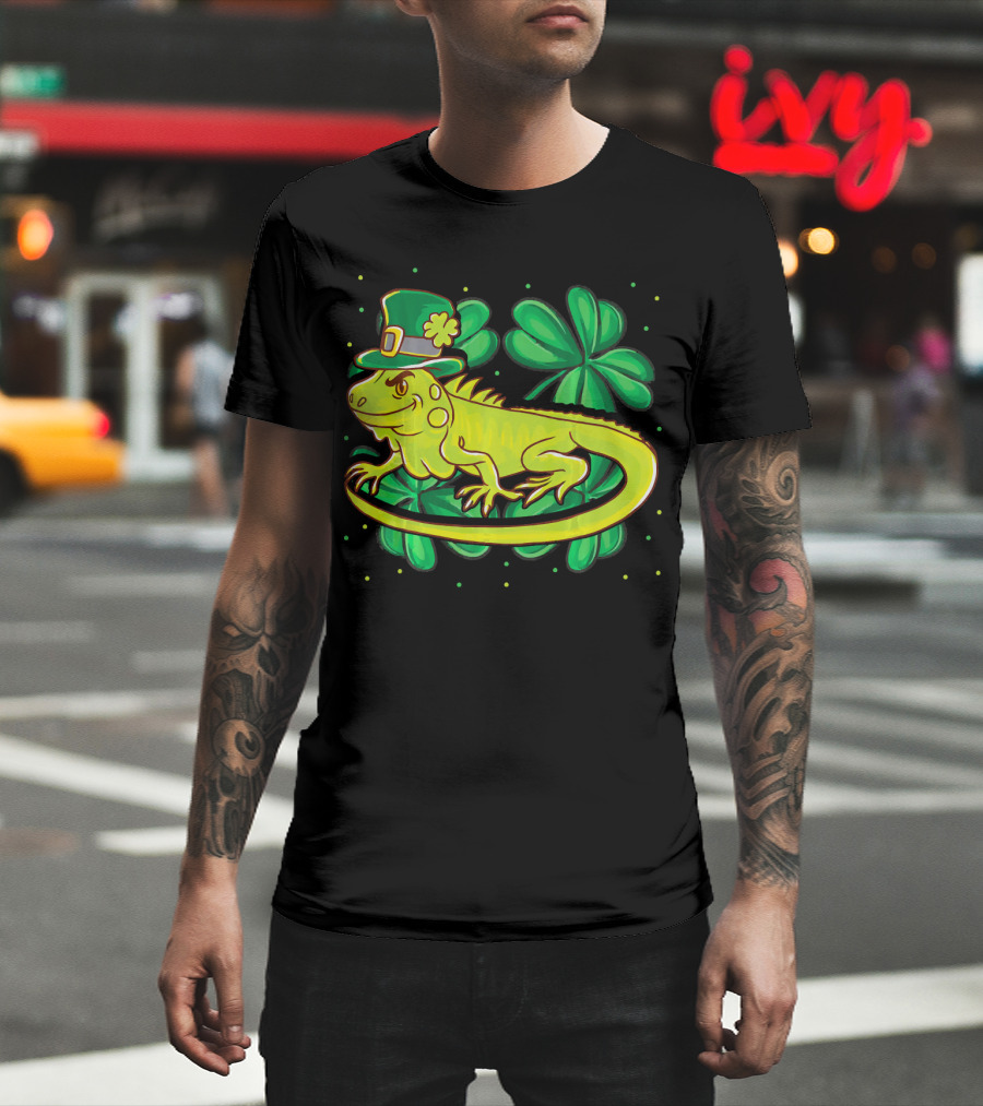Leprechaun Hat Iguana Shamrock Lucky Charm Reptile T-Shirt