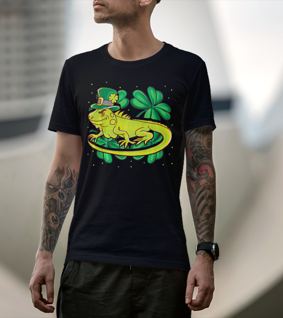 Leprechaun Hat Iguana Shamrock Lucky Charm Reptile T-Shirt