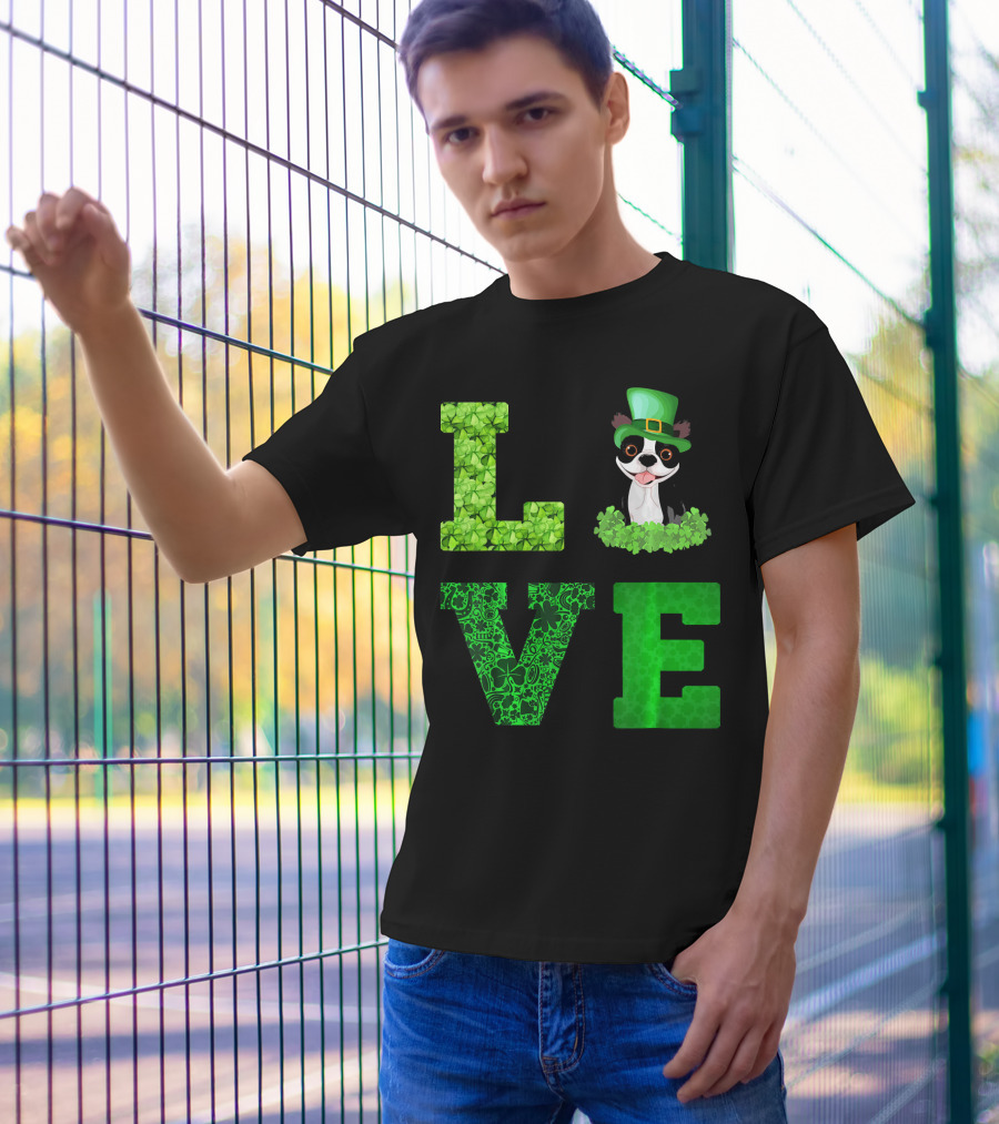 Love Boston Terrier St Patricks Day Clover Hat T-Shirt