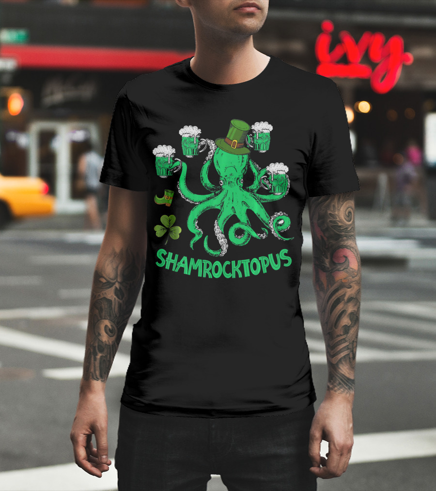Shamrocktopus Leprechaun Hat Beer Mugs St. Patrick's Day T-Shirt