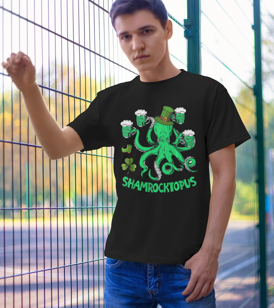 Shamrocktopus Leprechaun Hat Beer Mugs St. Patrick's Day T-Shirt