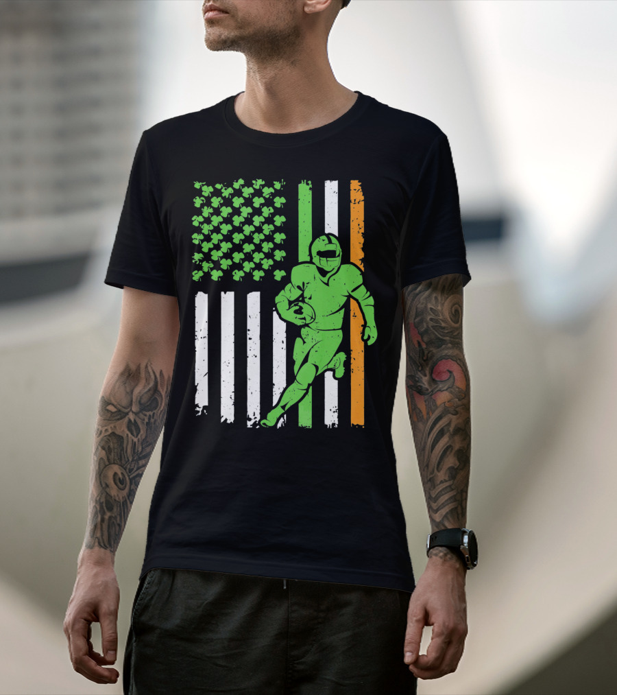 Irish American Football Flag St Patricks Day Shamrock Stripes T-Shirt