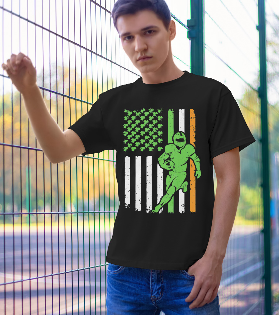 Irish American Football Flag St Patricks Day Shamrock Stripes T-Shirt