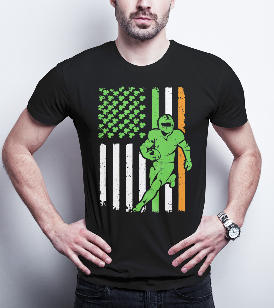 Irish American Football Flag St Patricks Day Shamrock Stripes T-Shirt
