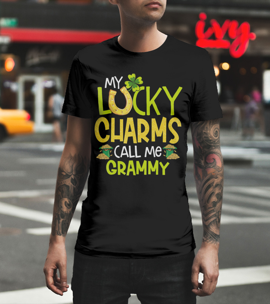 My Lucky Charms Call Me Grammy With Horseshoe Clover Gold Pots T-Shirt