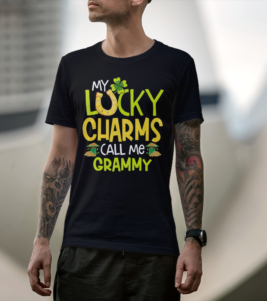My Lucky Charms Call Me Grammy With Horseshoe Clover Gold Pots T-Shirt
