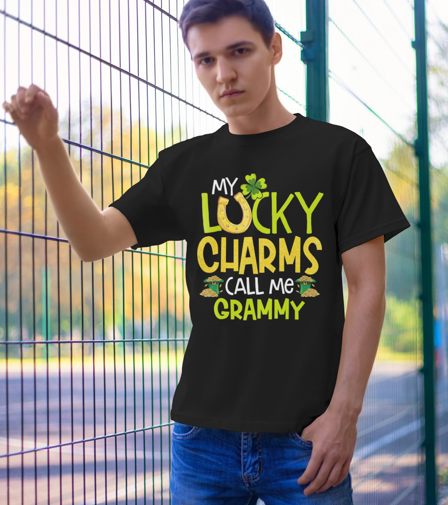 My Lucky Charms Call Me Grammy With Horseshoe Clover Gold Pots T-Shirt