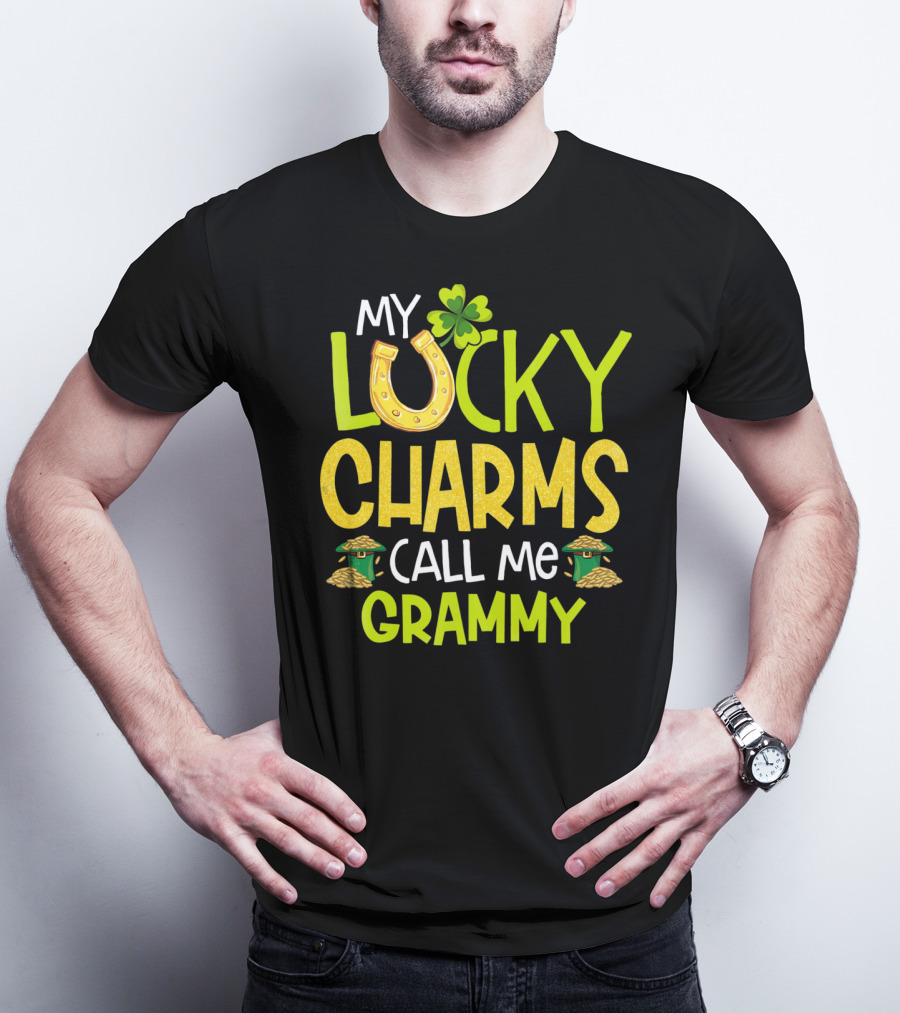 My Lucky Charms Call Me Grammy With Horseshoe Clover Gold Pots T-Shirt