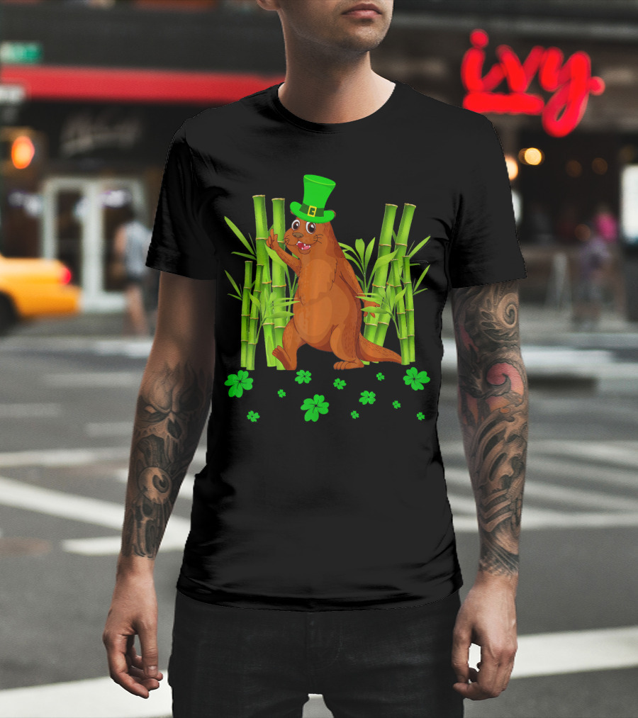 Leprechaun Otter St Patricks Day Shamrock Bamboo T-Shirt