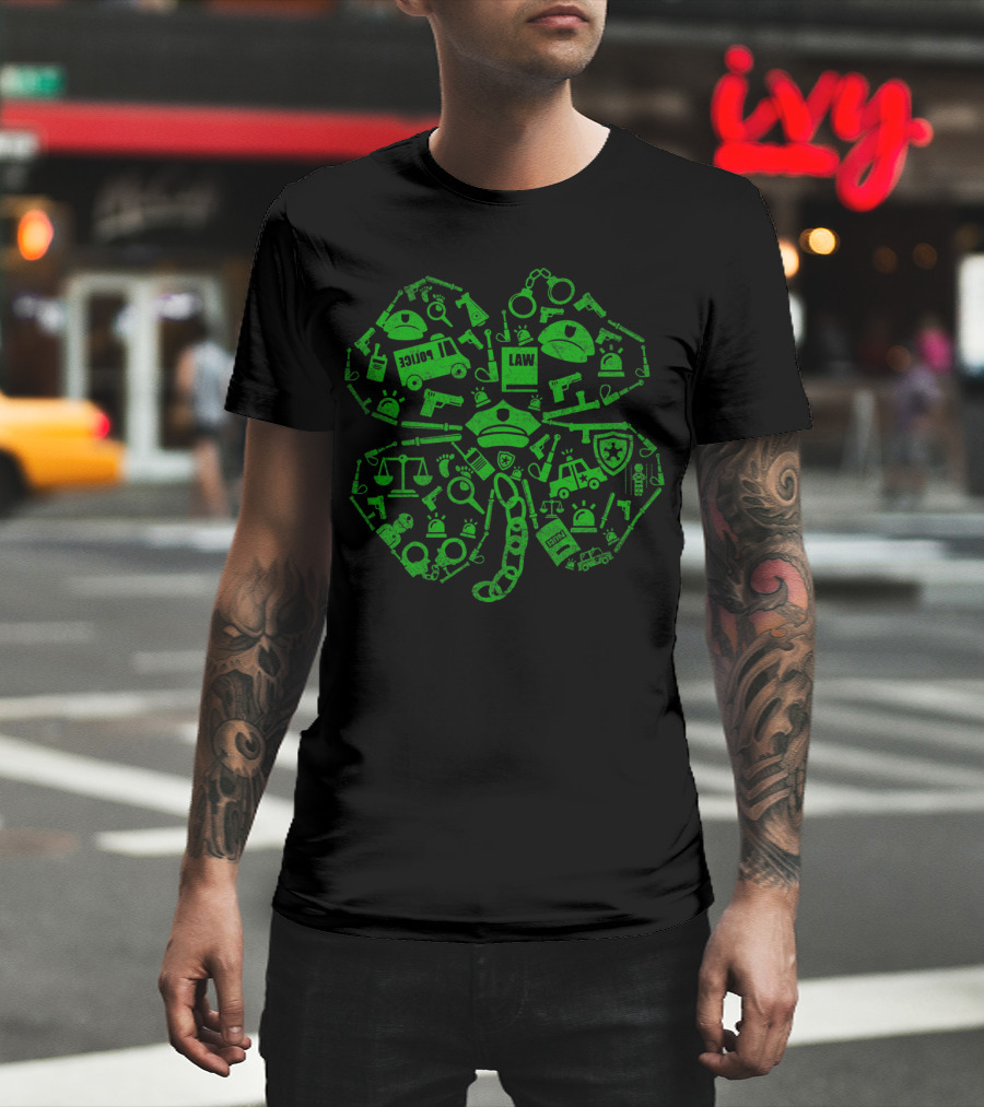 Police Officer St Patricks Day Shamrock Law Enforcement Icons T-Shirt