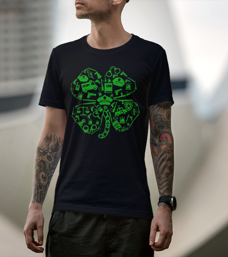 Police Officer St Patricks Day Shamrock Law Enforcement Icons T-Shirt