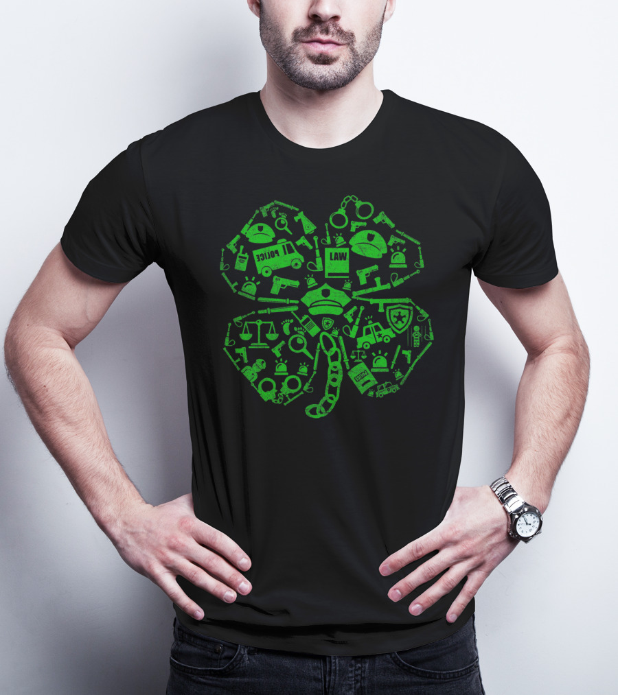 Police Officer St Patricks Day Shamrock Law Enforcement Icons T-Shirt