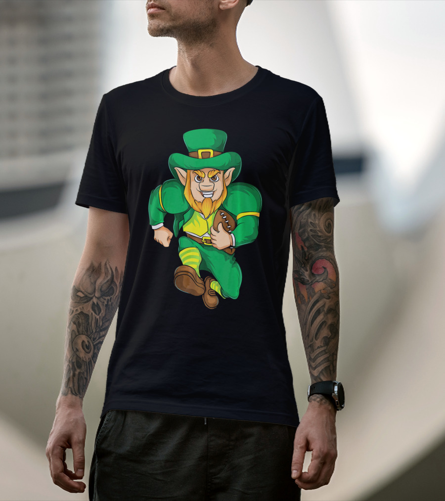 Irish Football Leprechaun St Patricks Running With Ball T-Shirt