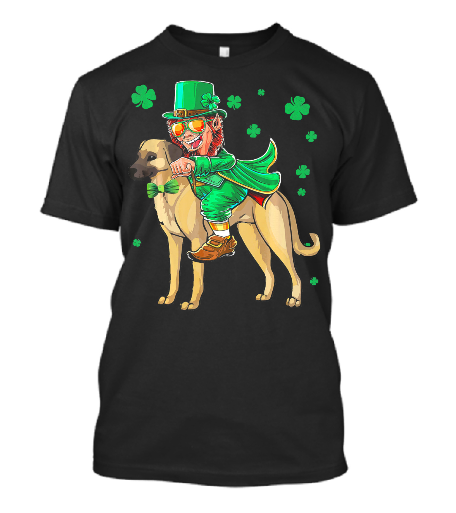 Leprechaun Riding Anatolian Shepherd With Shamrock Accents T-Shirt