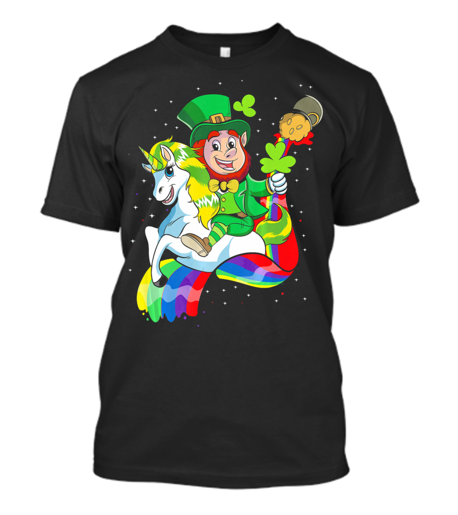 St Patricks Day Leprechaun Riding Unicorn With Rainbow Lucky Charms T-Shirt