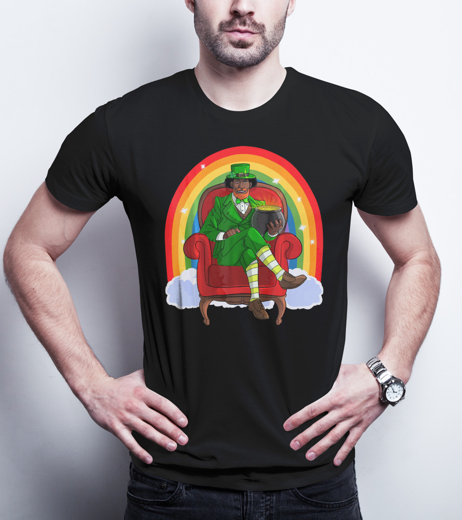 African American Leprechaun With Pot Of Gold And Rainbow St. Patricks T-Shirt