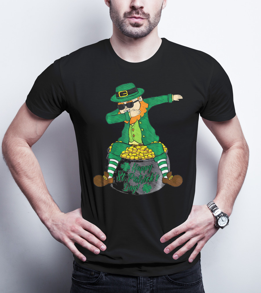 Happy St. Patrick's Day Dabbing Leprechaun Sitting On Gold T-Shirt