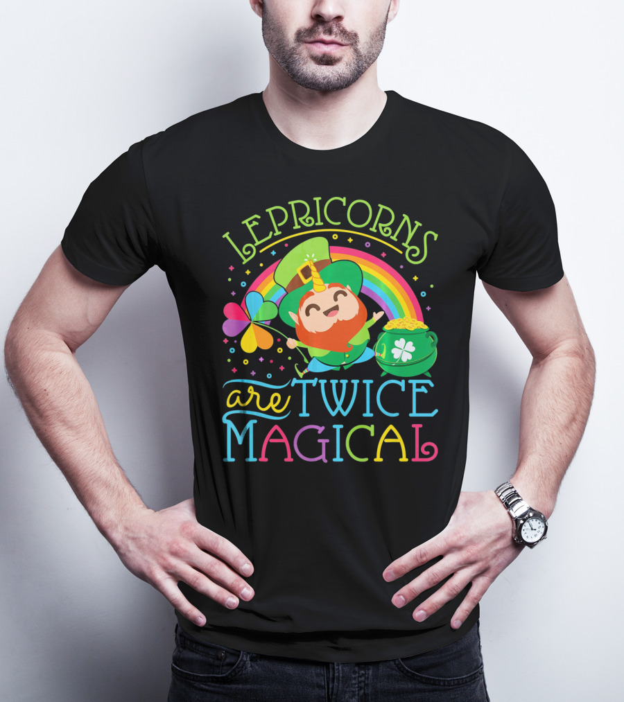 Lepricorns Are Twice Magical St. Patrick's Day Rainbow Clover T-Shirt