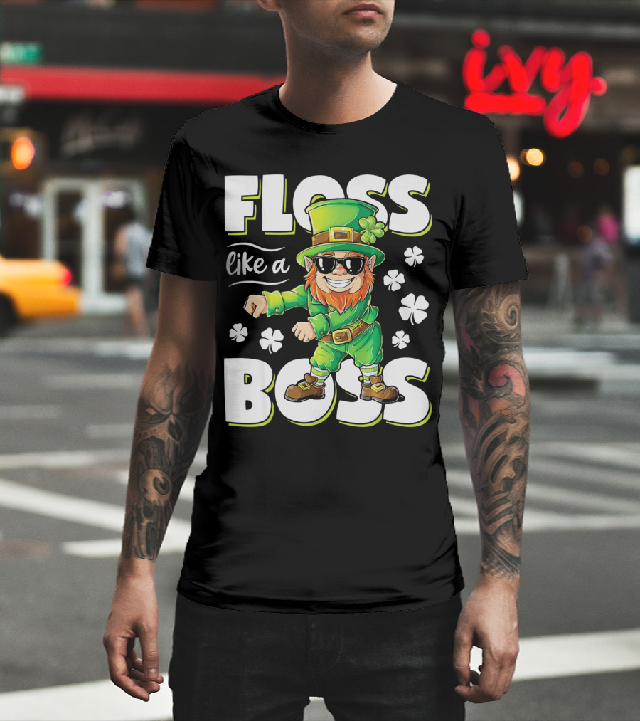 Floss Like A Boss Leprechaun With Shamrocks And Sunglasses T-Shirt