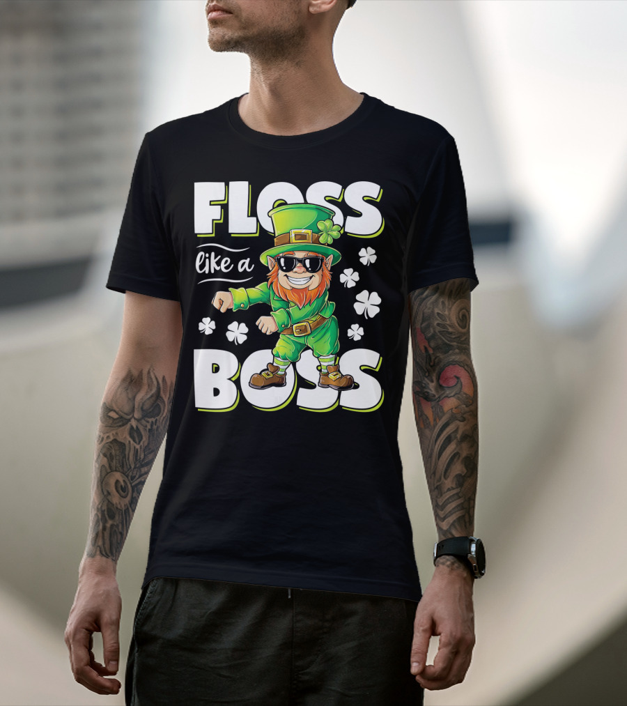 Floss Like A Boss Leprechaun With Shamrocks And Sunglasses T-Shirt