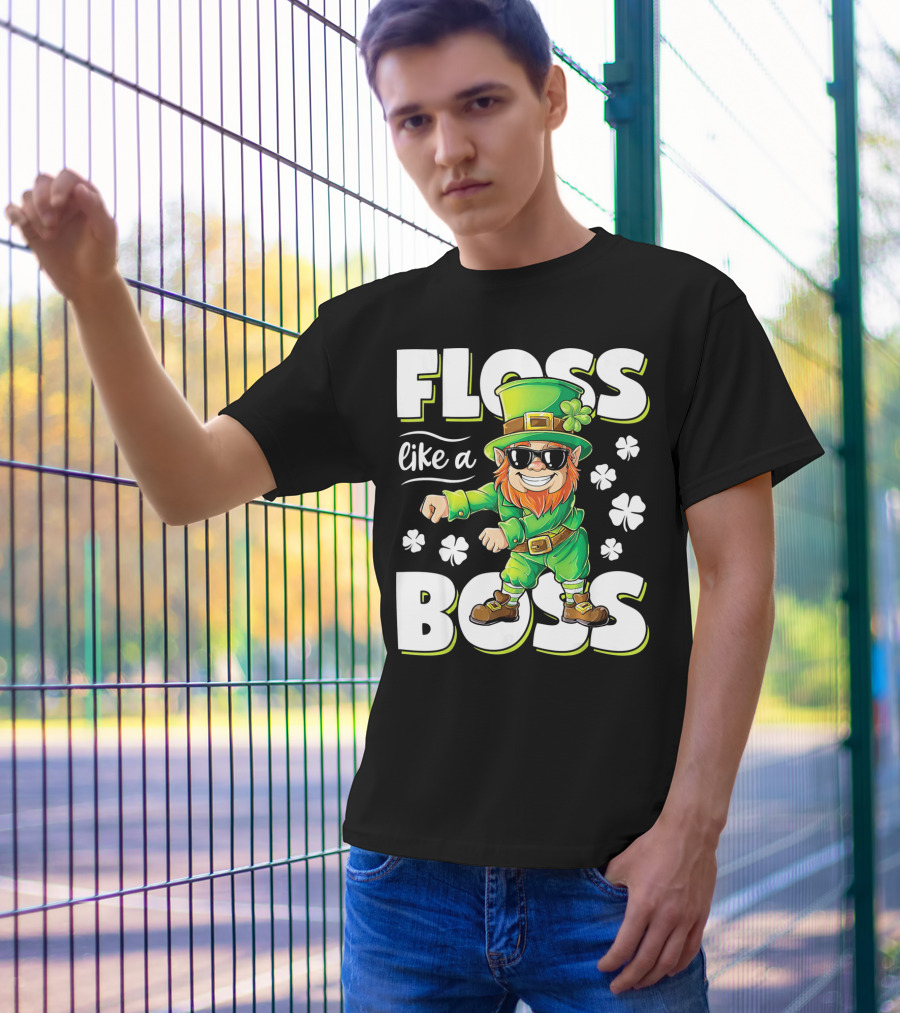 Floss Like A Boss Leprechaun With Shamrocks And Sunglasses T-Shirt