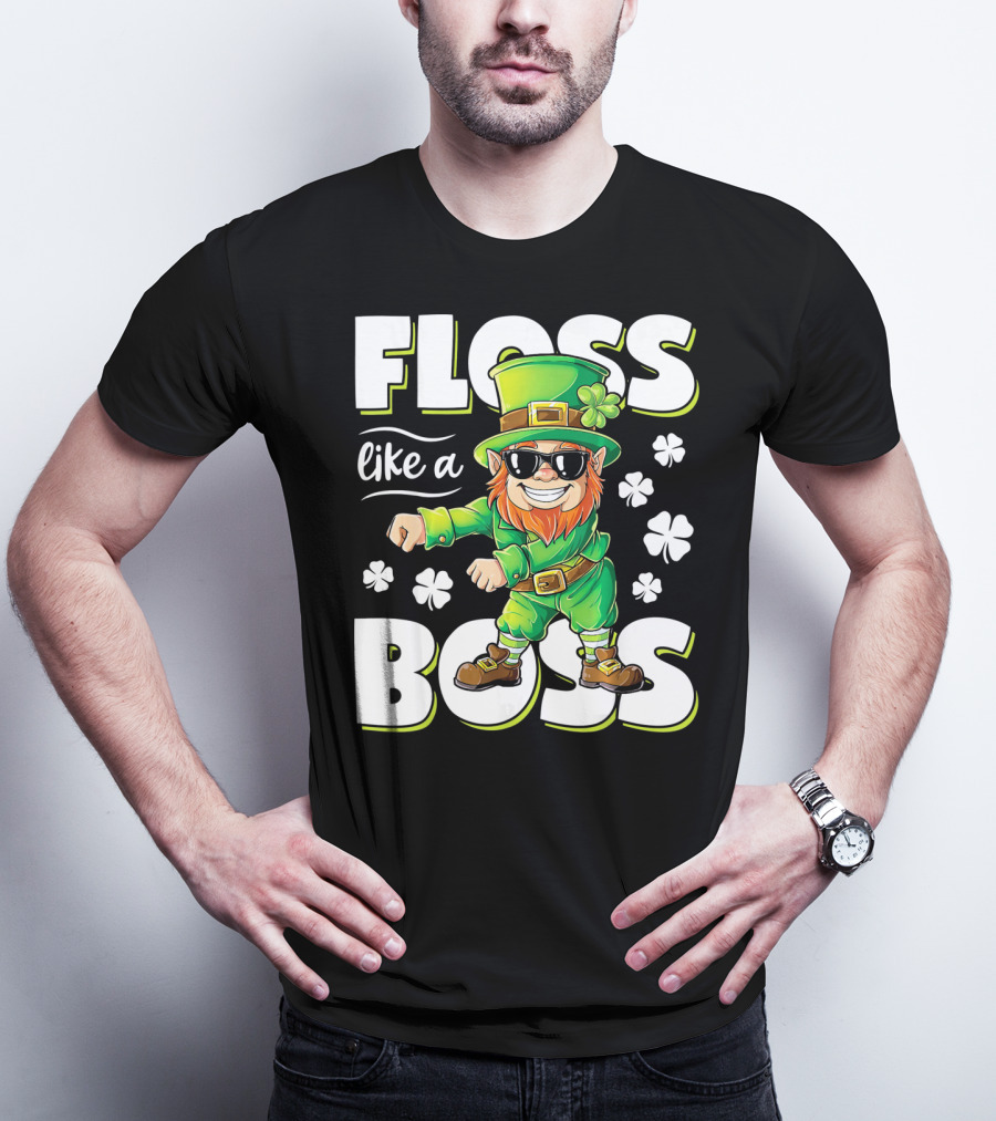 Floss Like A Boss Leprechaun With Shamrocks And Sunglasses T-Shirt