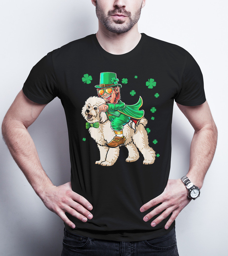 Leprechaun Riding Bichon Frise With Shamrock St. Pat's Day Charm T-Shirt